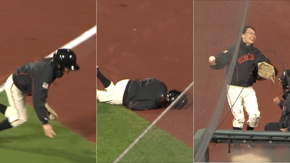 MLB ball girl falls faceplants on live TV, Giants fans say "Season in a ...