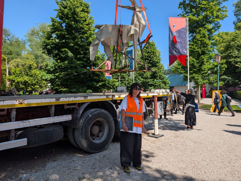 Zhanna Kadyrova presents war-themed sculpture at Venice Biennale