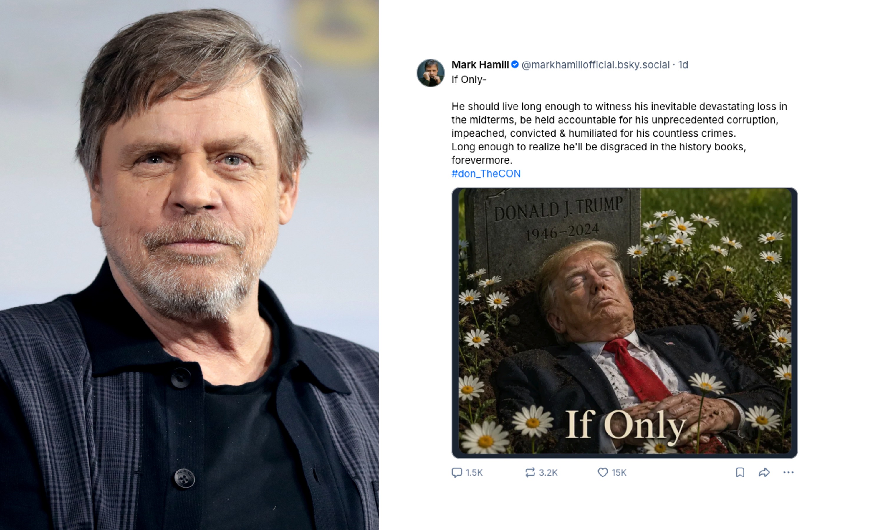'Star Wars' Mark Hamill under fire for posting AI Trump grave image ...