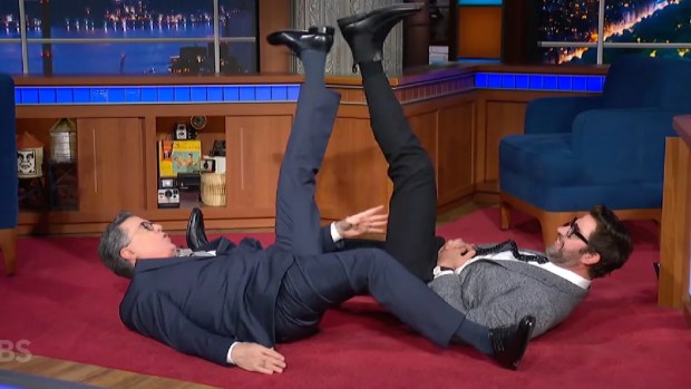 Stephen Colbert's interview with John Krasinski turns into shots and ...
