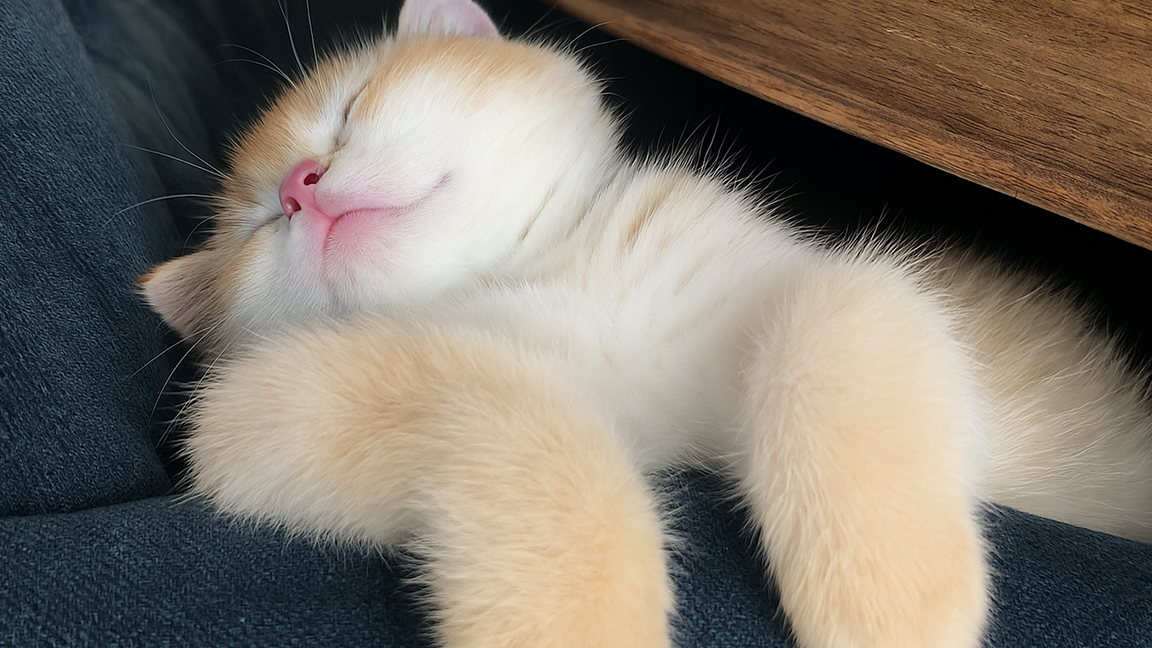 Sleeping kitten in cozy close-up