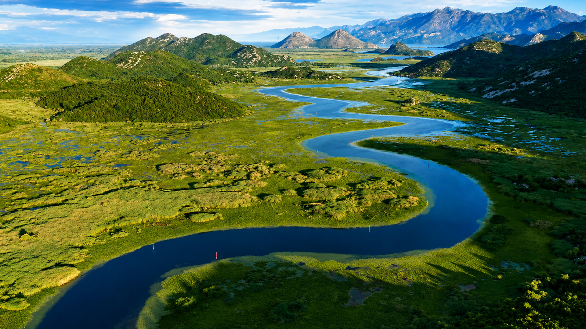 A waterway cutting across untouched terrain