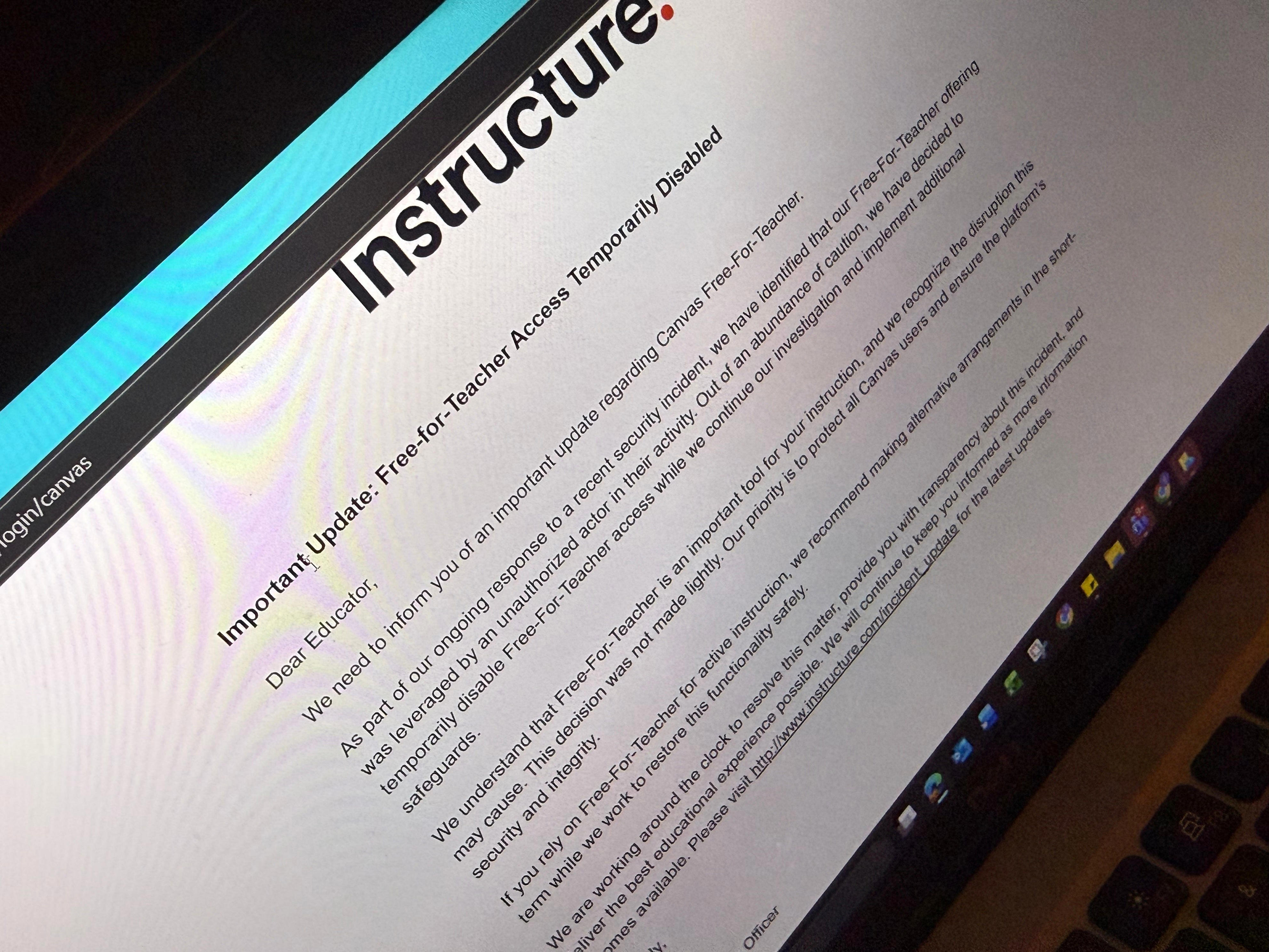 Local public schools, higher ed affected by Canvas software hack