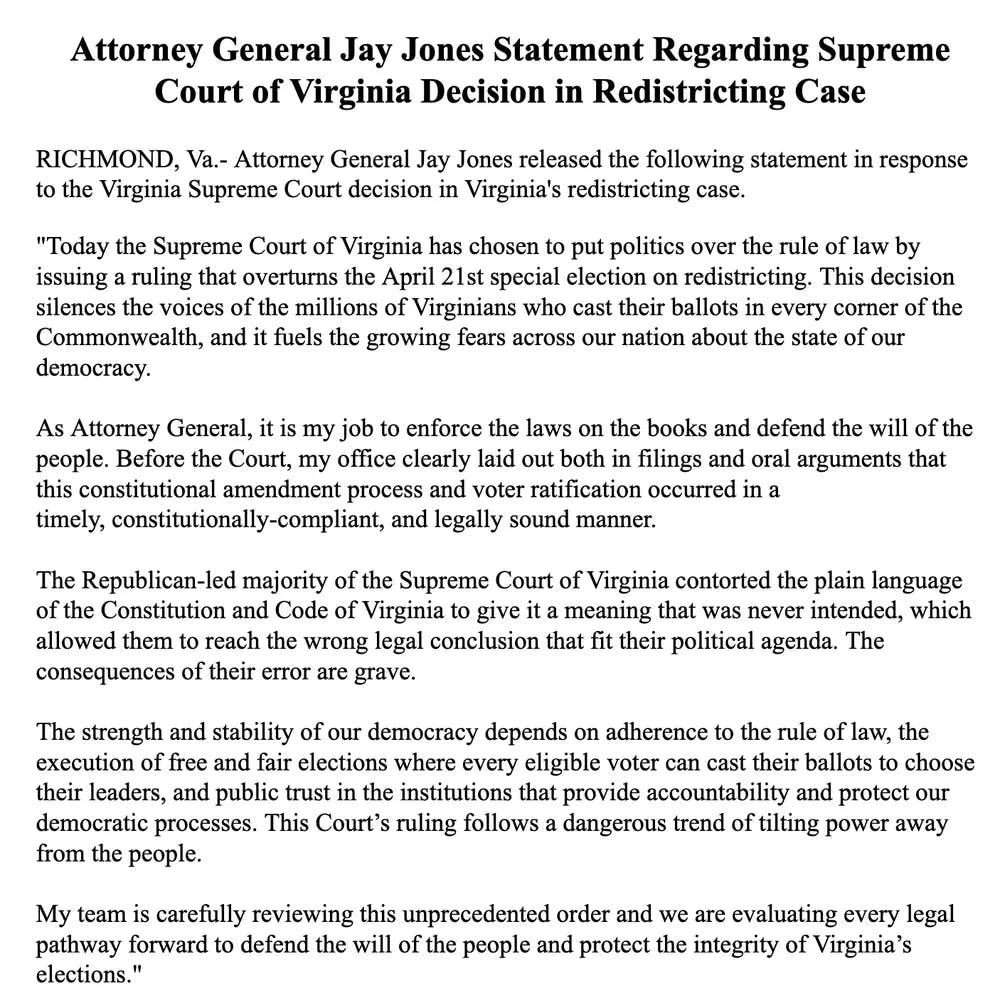 Virginia vows to fight court ruling striking down Democrats’ map
