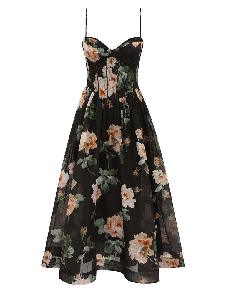 Taylor Swift’s black floral midi dress is perfect for a spring date night