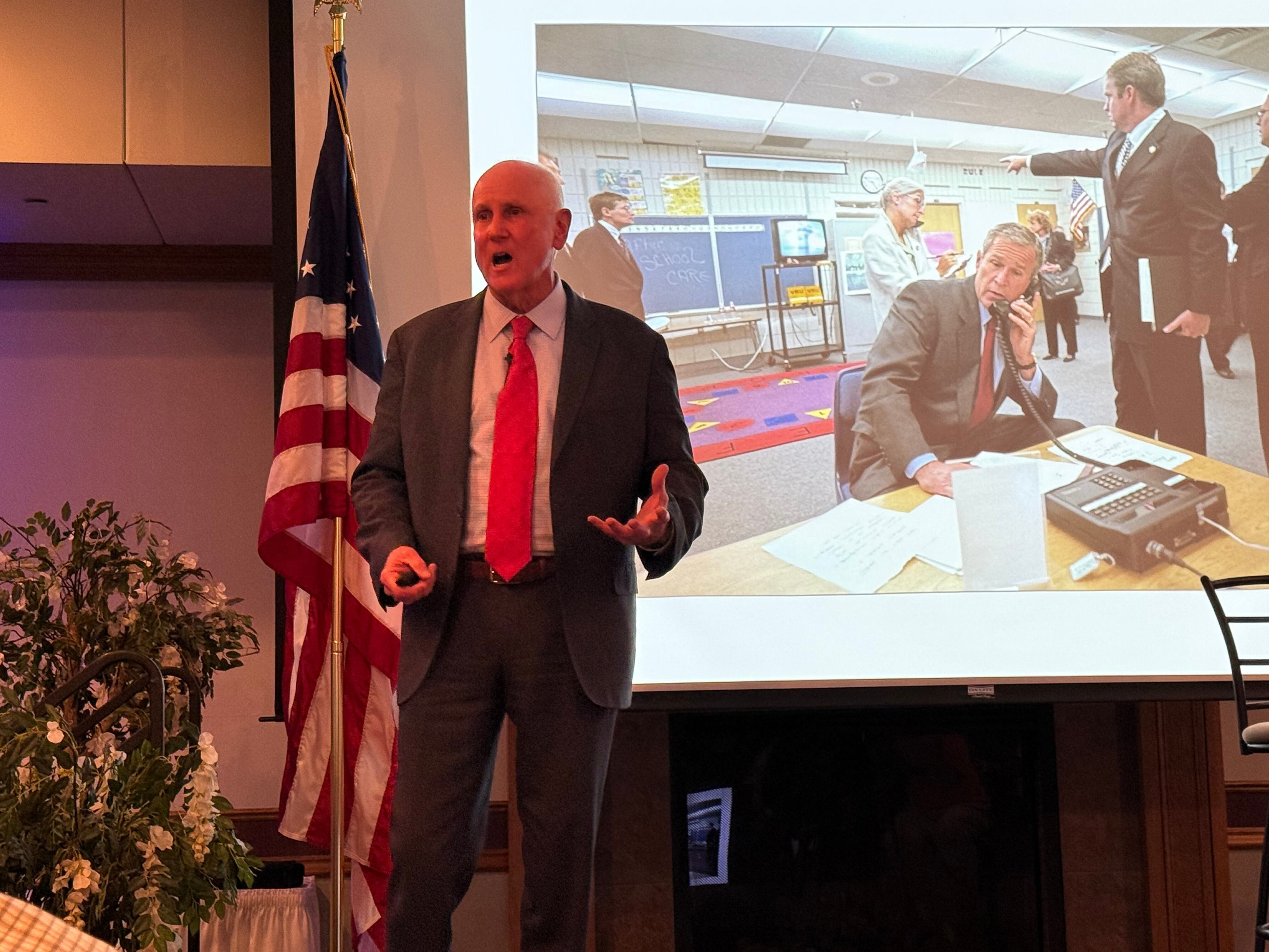 Former pilot of Air Force One Col. (Ret.) Mark Tillman speaks at ...