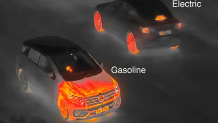 Thermal imaging of a gas-powered car vs electric car shows the key ...