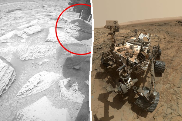 Martian boulder stuck to rover for a week