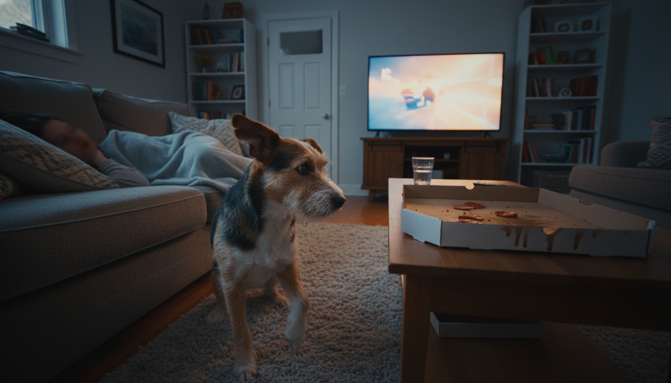 Rescue dog contemplates for a long time before eating dad’s food while ...