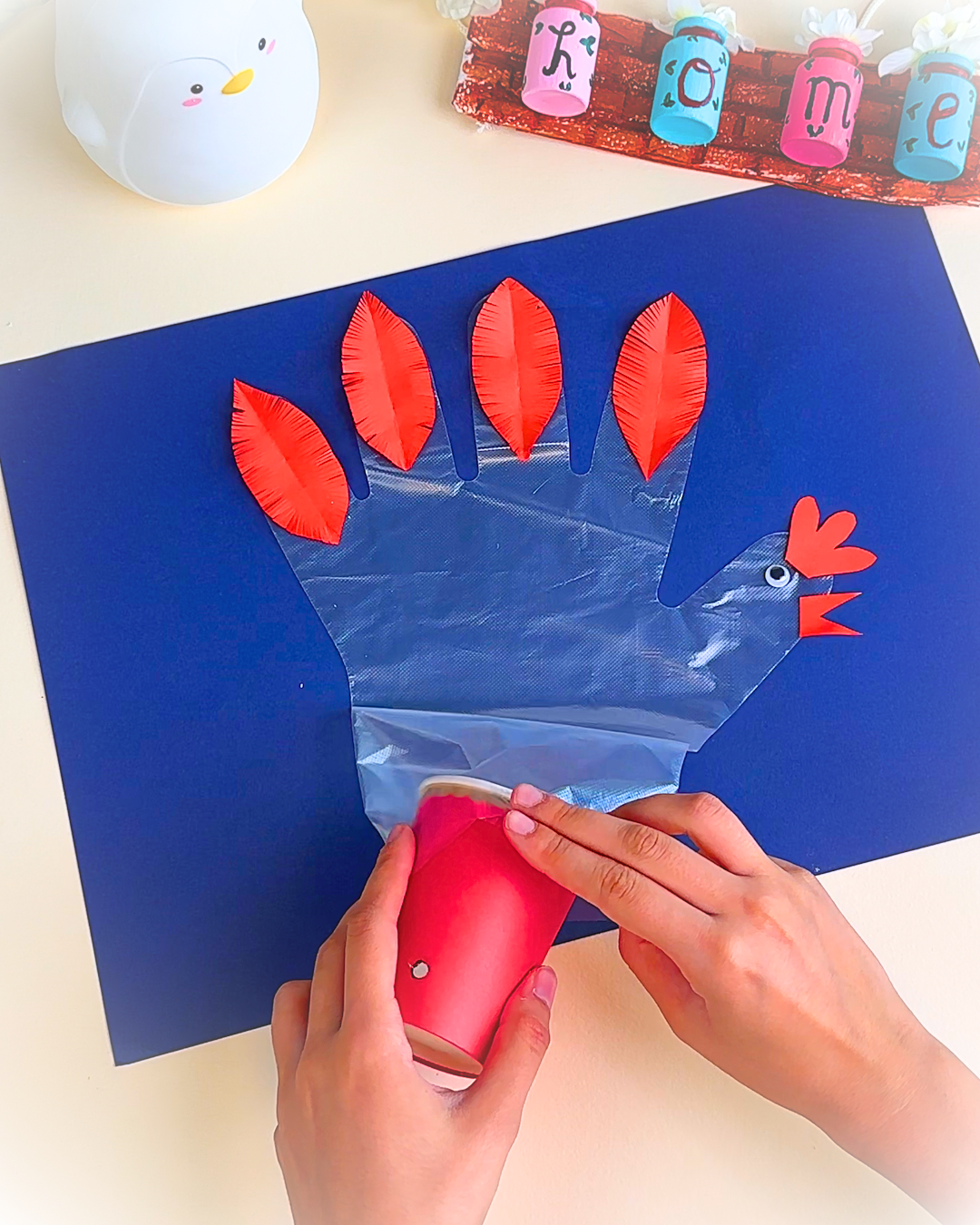 Creative glove rooster DIY project