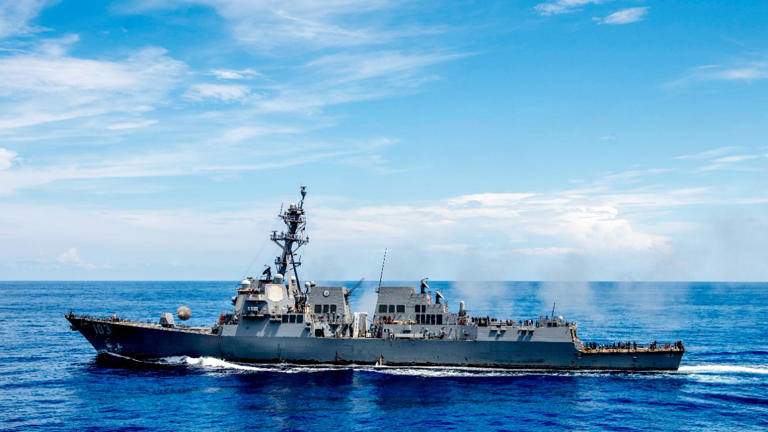 Three US destroyers — Truxtun, Rafael Peralta, and Mason — intercepted ...