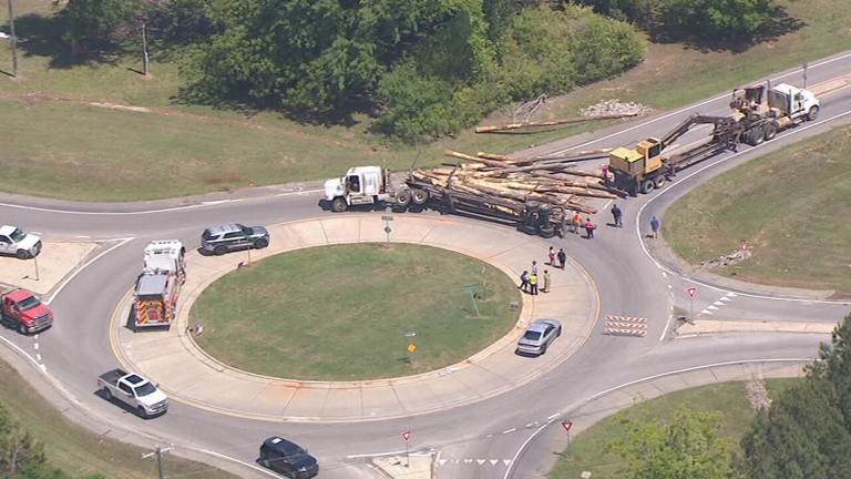 Photos: Logging truck spills load after rollover in Union County
