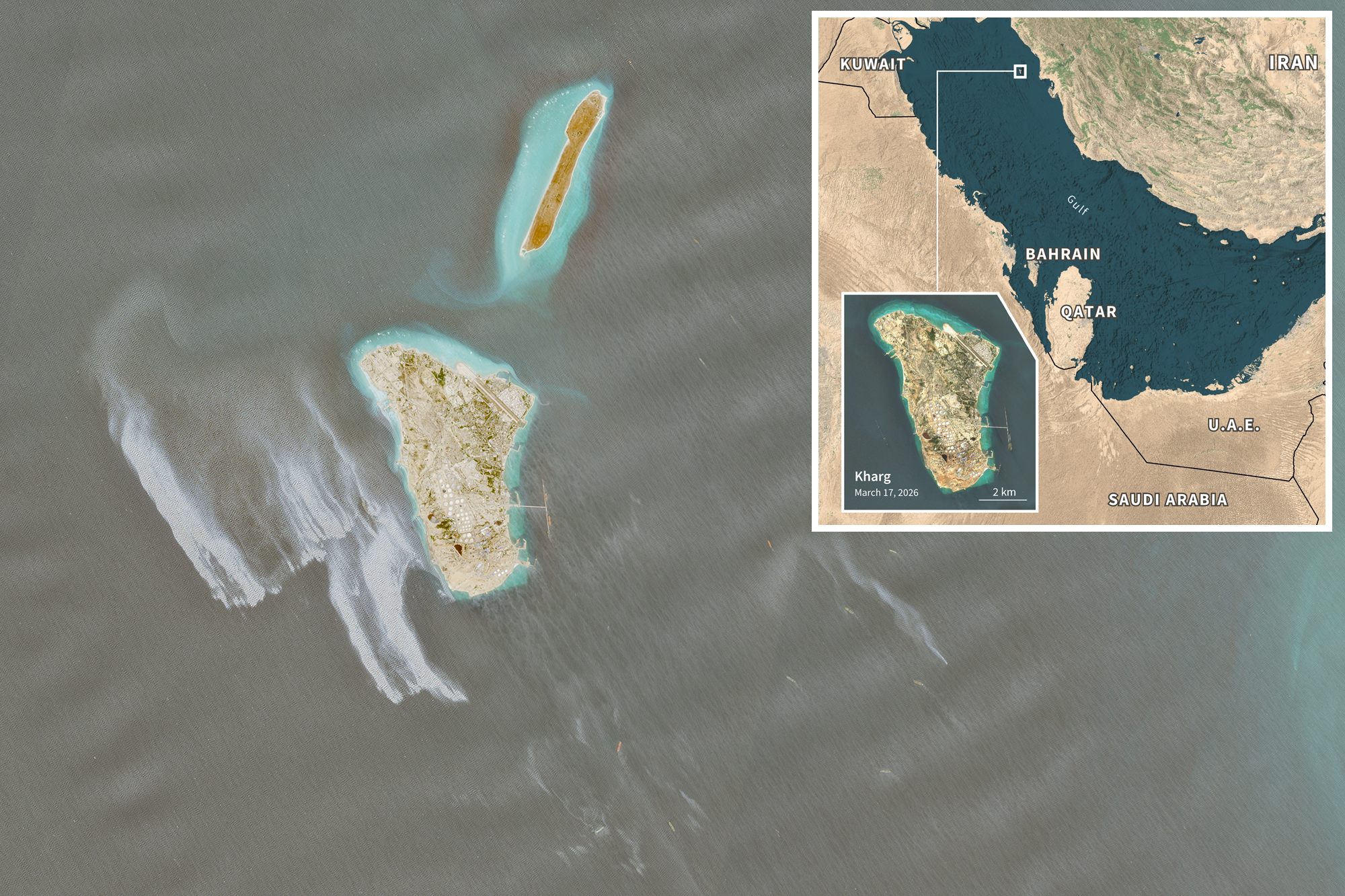 Oil spill uncovered off Iran’s central hub at Kharg Island, satellite ...