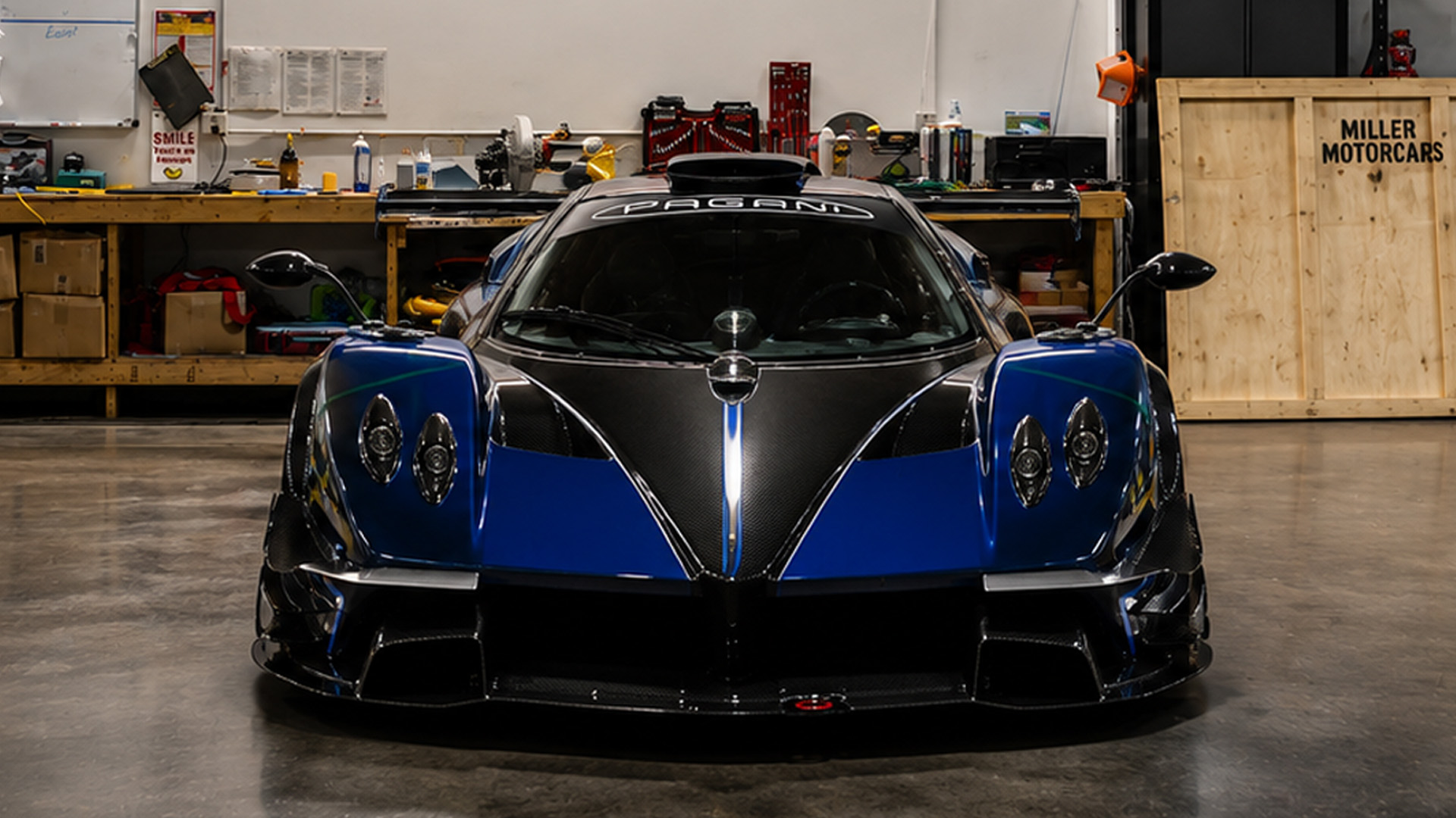 Pagani Zonda Revolucion hypercar inside luxury automotive facility