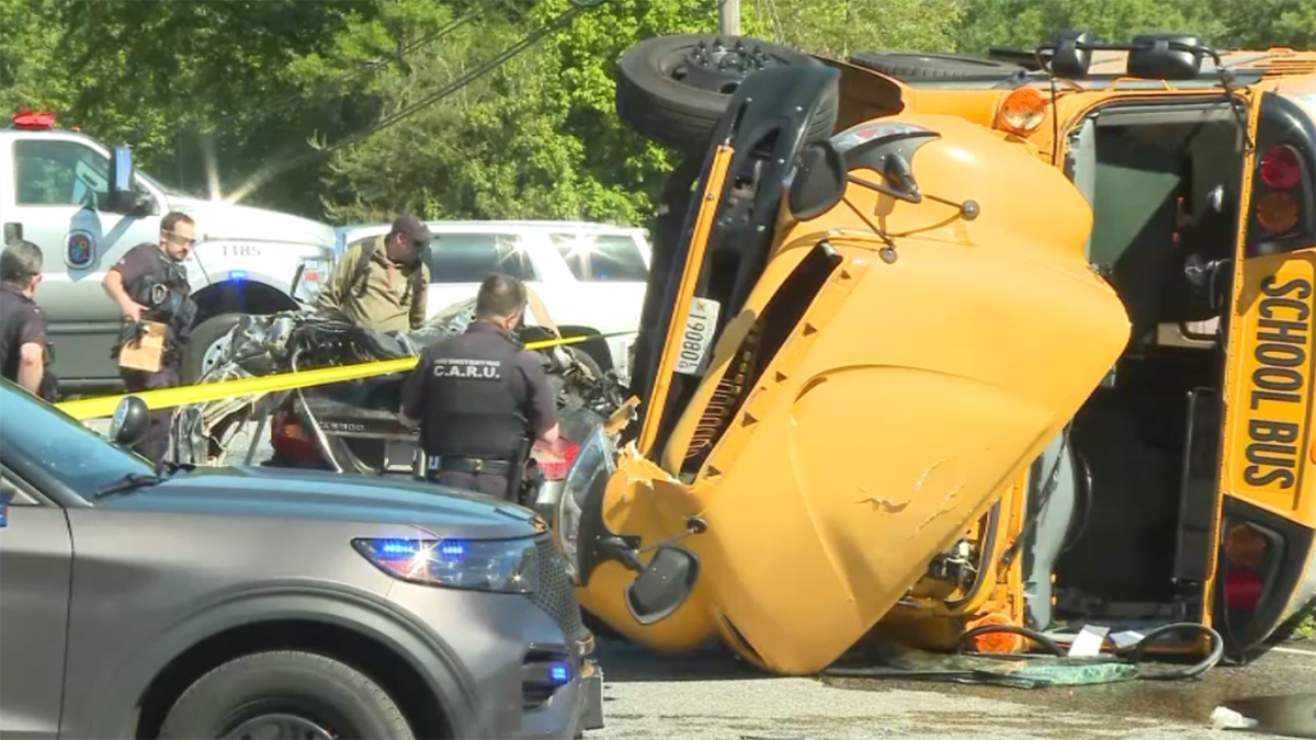 Man killed in Route 210 crash that left school bus on its side