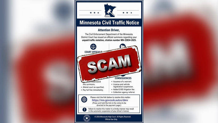 Scam alert: Fake Minnesota court texts demand payment for traffic tickets