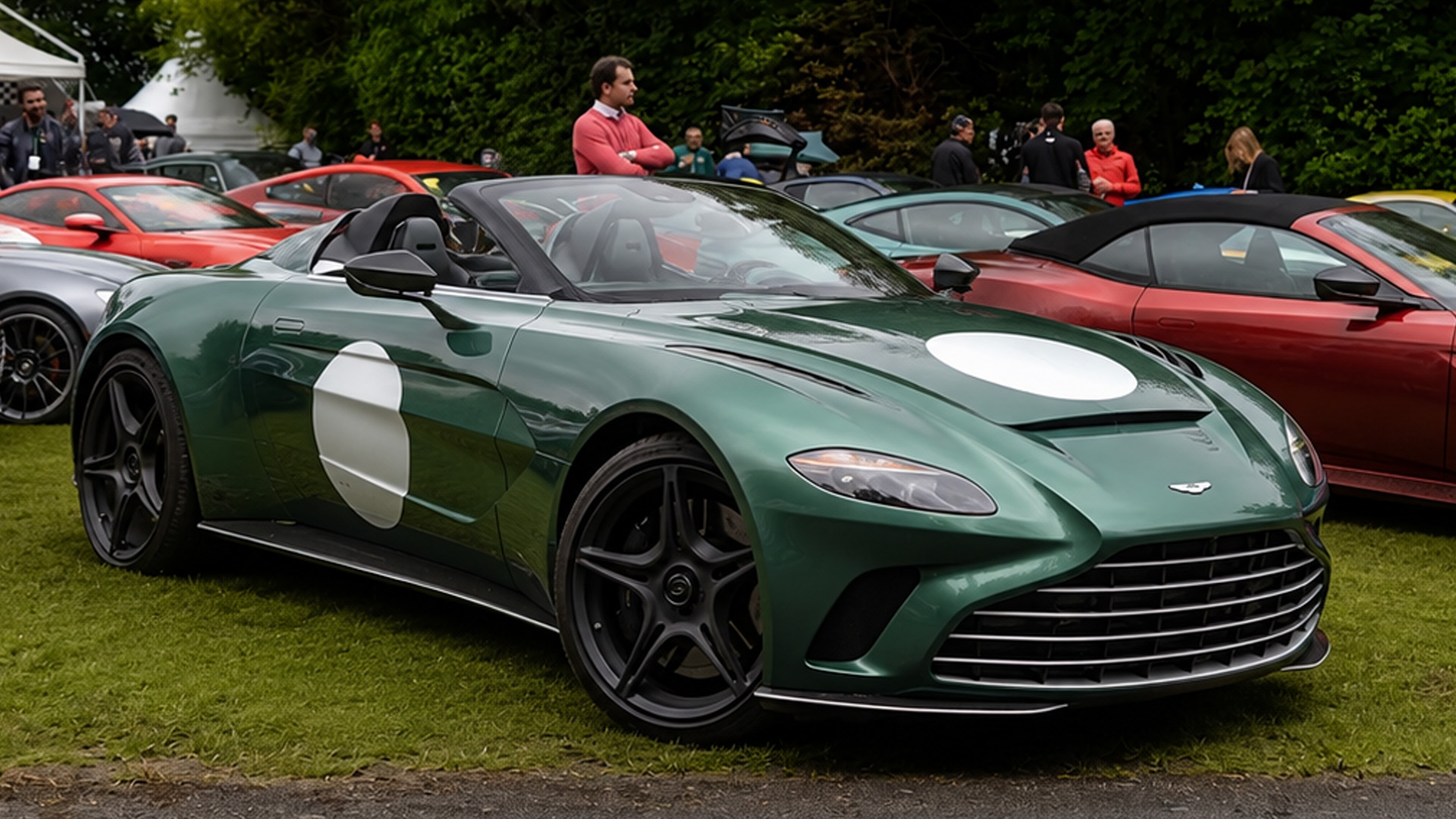 Aston Martin V12 Speedster parked at luxury supercar gathering