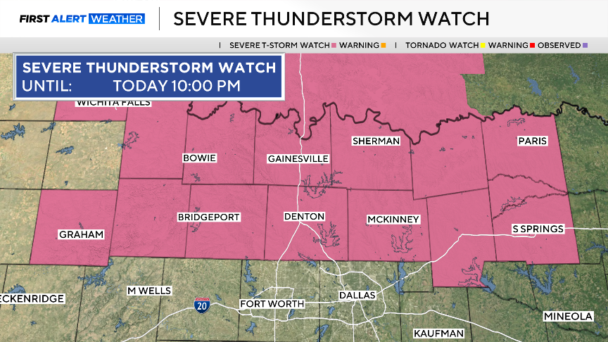 Severe thunderstorm watch issued for parts of North Texas through 2 a.m.