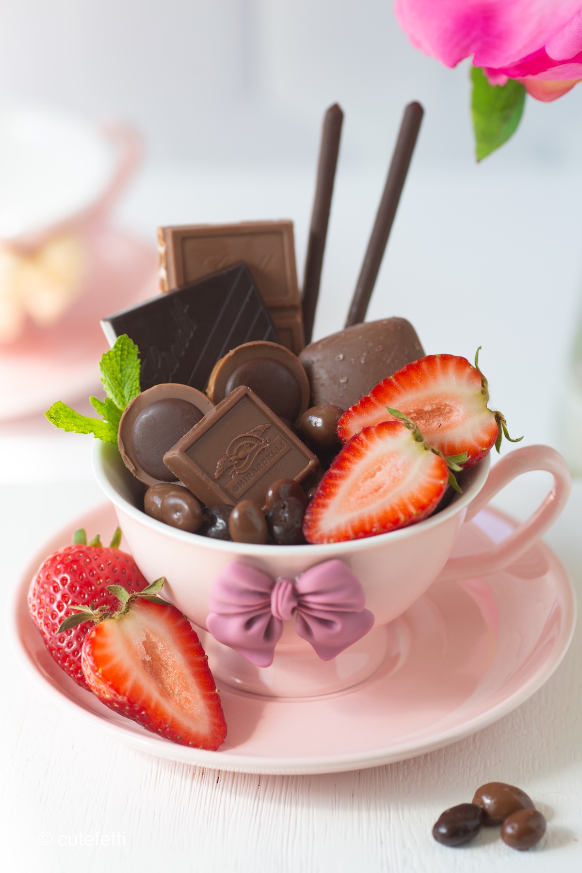 Teacup dessert charcuterie with chocolate (so cute)