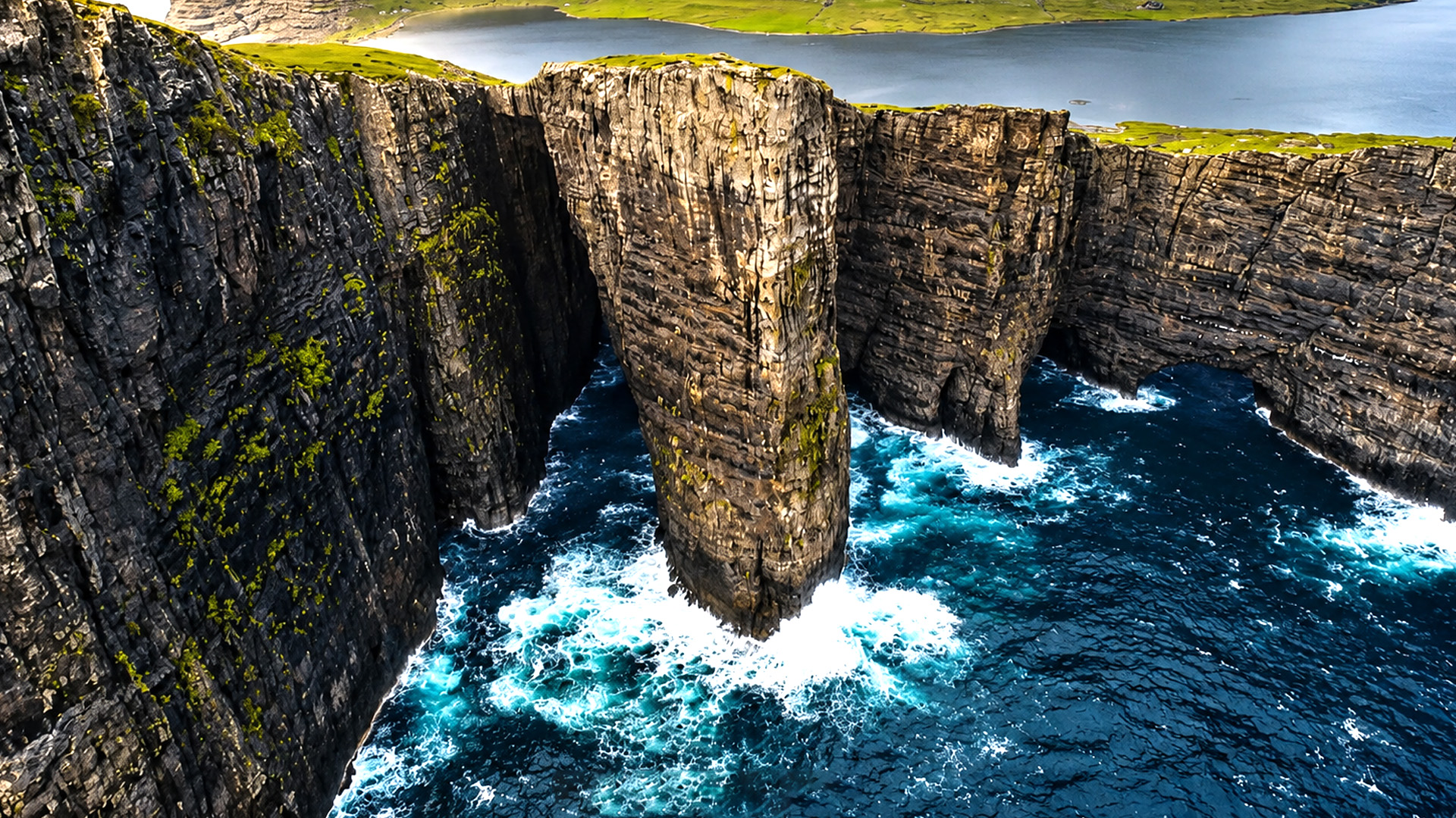 Giant rock formations rising from the middle of the Atlantic