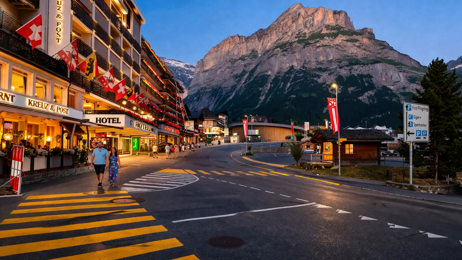 Experience a scenic evening walk in Grindelwald Switzerland (4K)