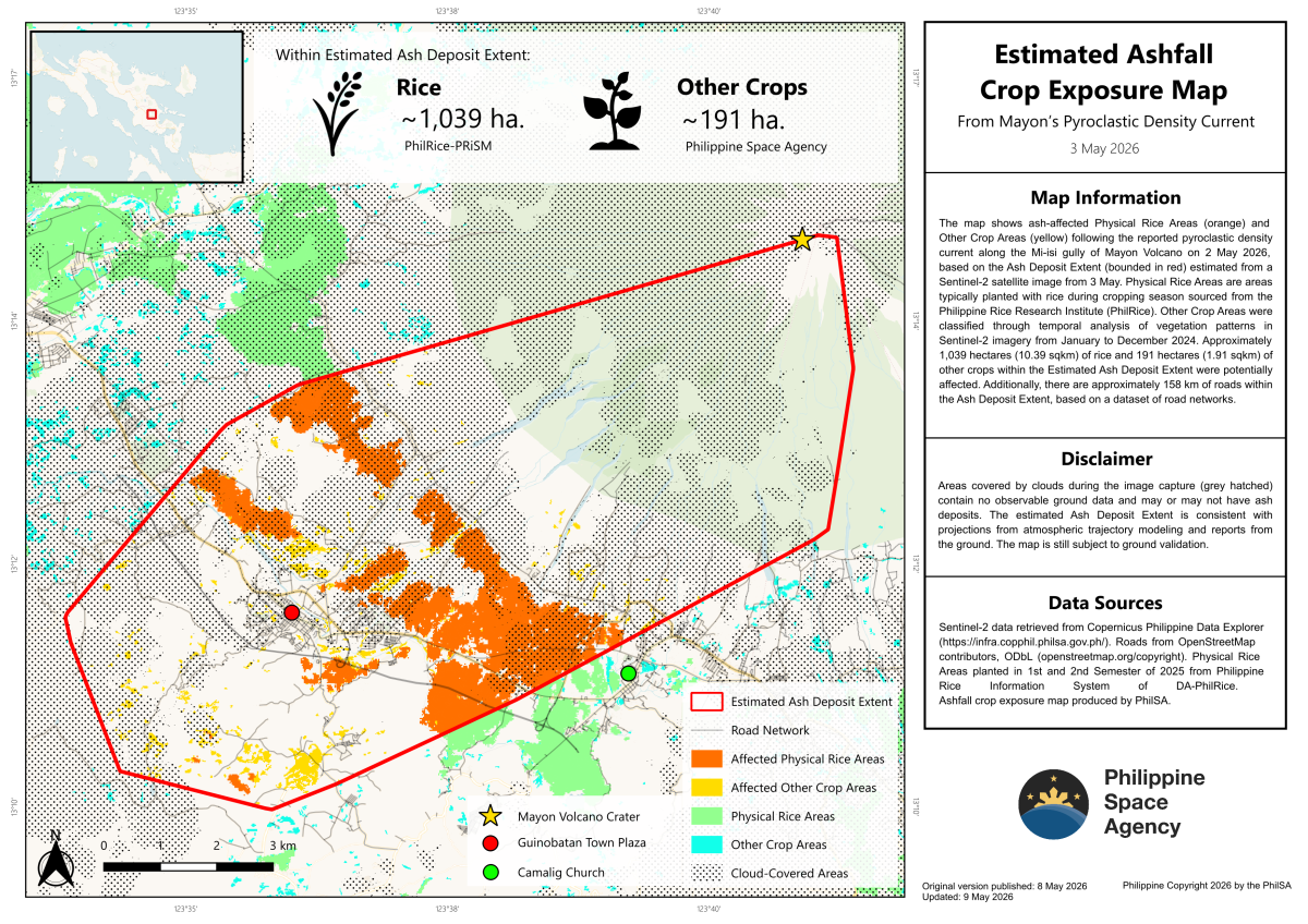 Over 1,000 hectares of crops affected by Mayon Volcano effusive eruption