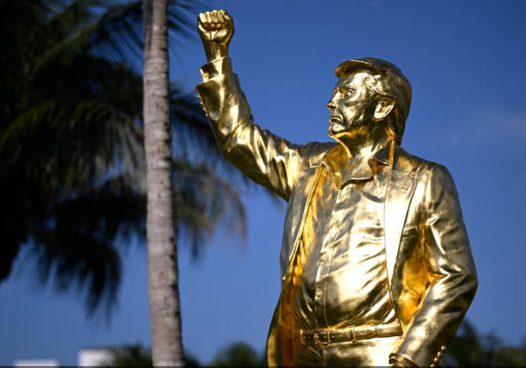 Watch: Pastors pray over massive gold statue of Donald Trump in Florida