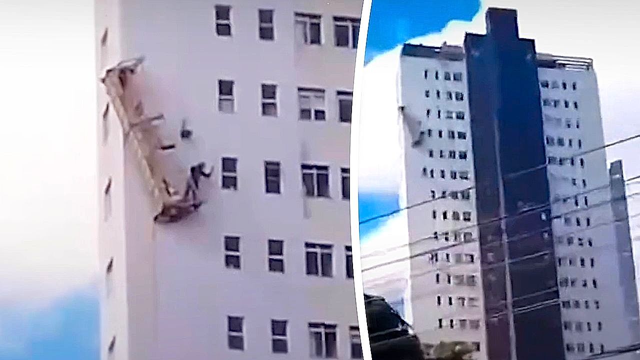 Workers left hanging after scaffolding collapses on tower block