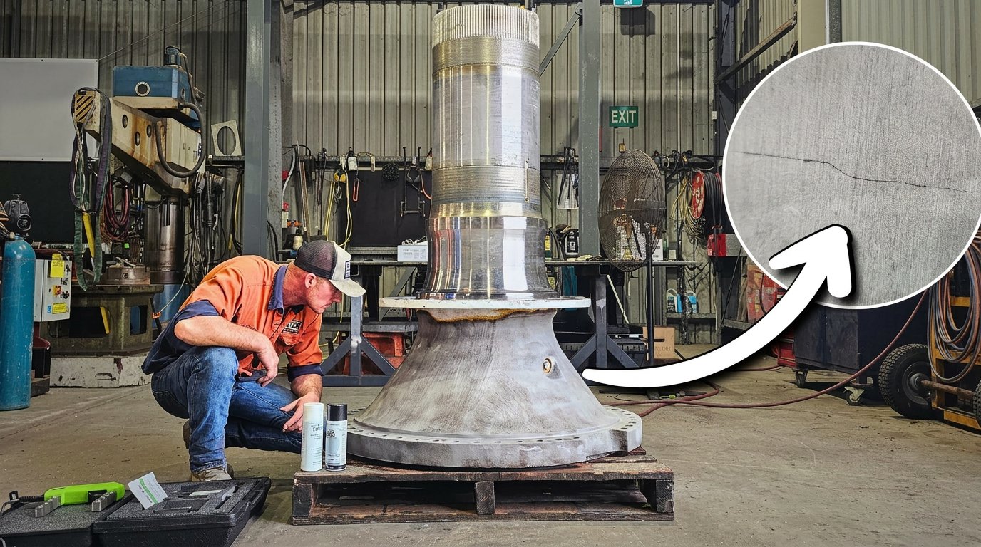 Crack testing an industrial spindle