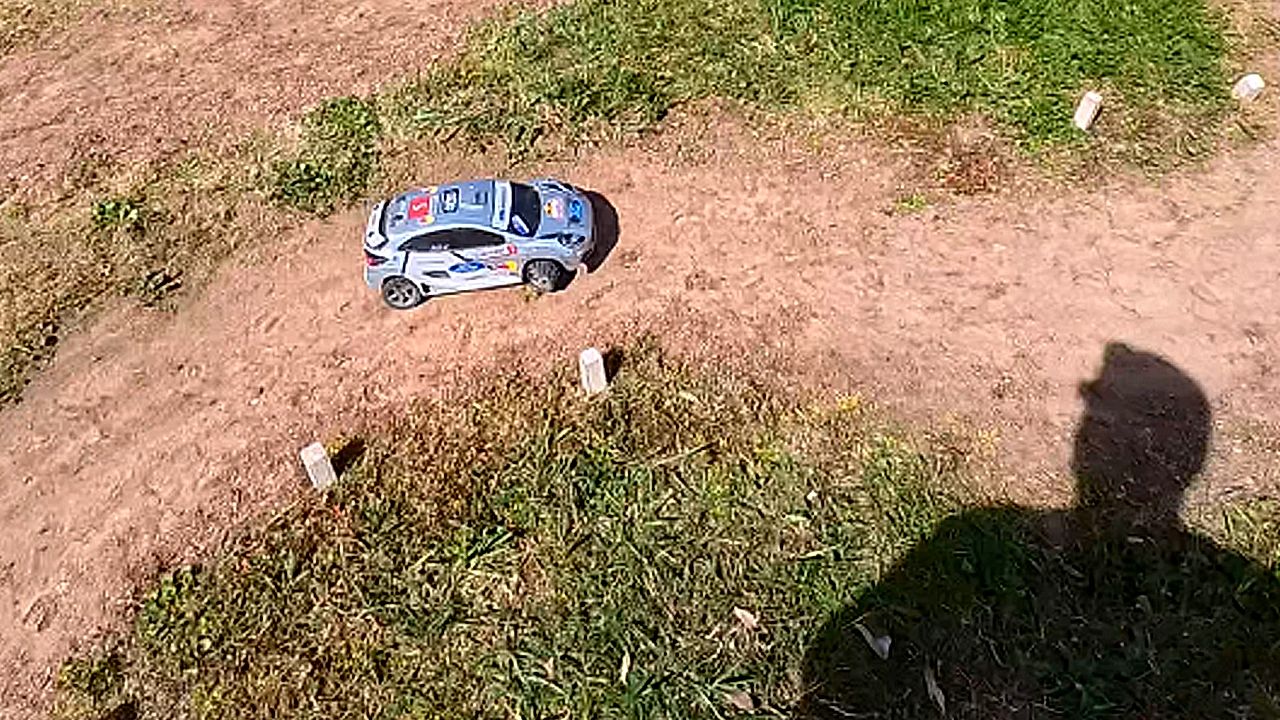 Man tries out rally racing with RC car