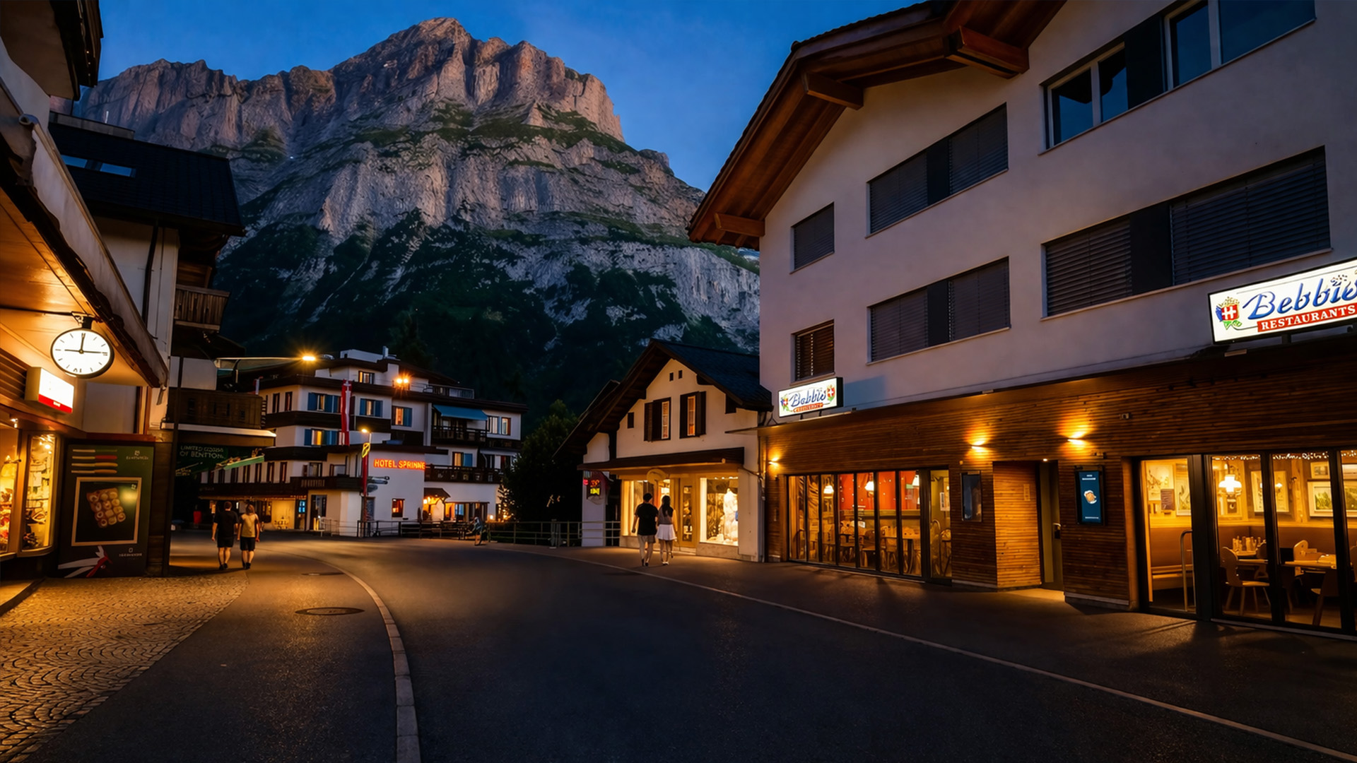 Fedezd fel Grindelwald nyugodt esti utcáit Svájcban (4K)