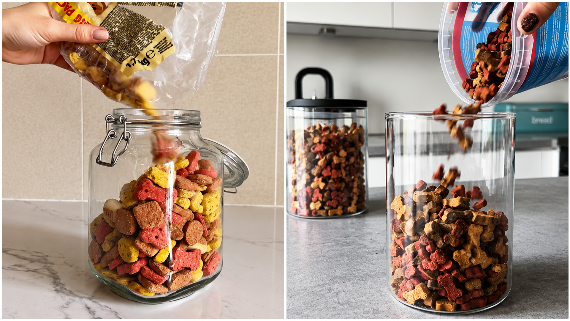 Neat pet snack restock and clear jar organization