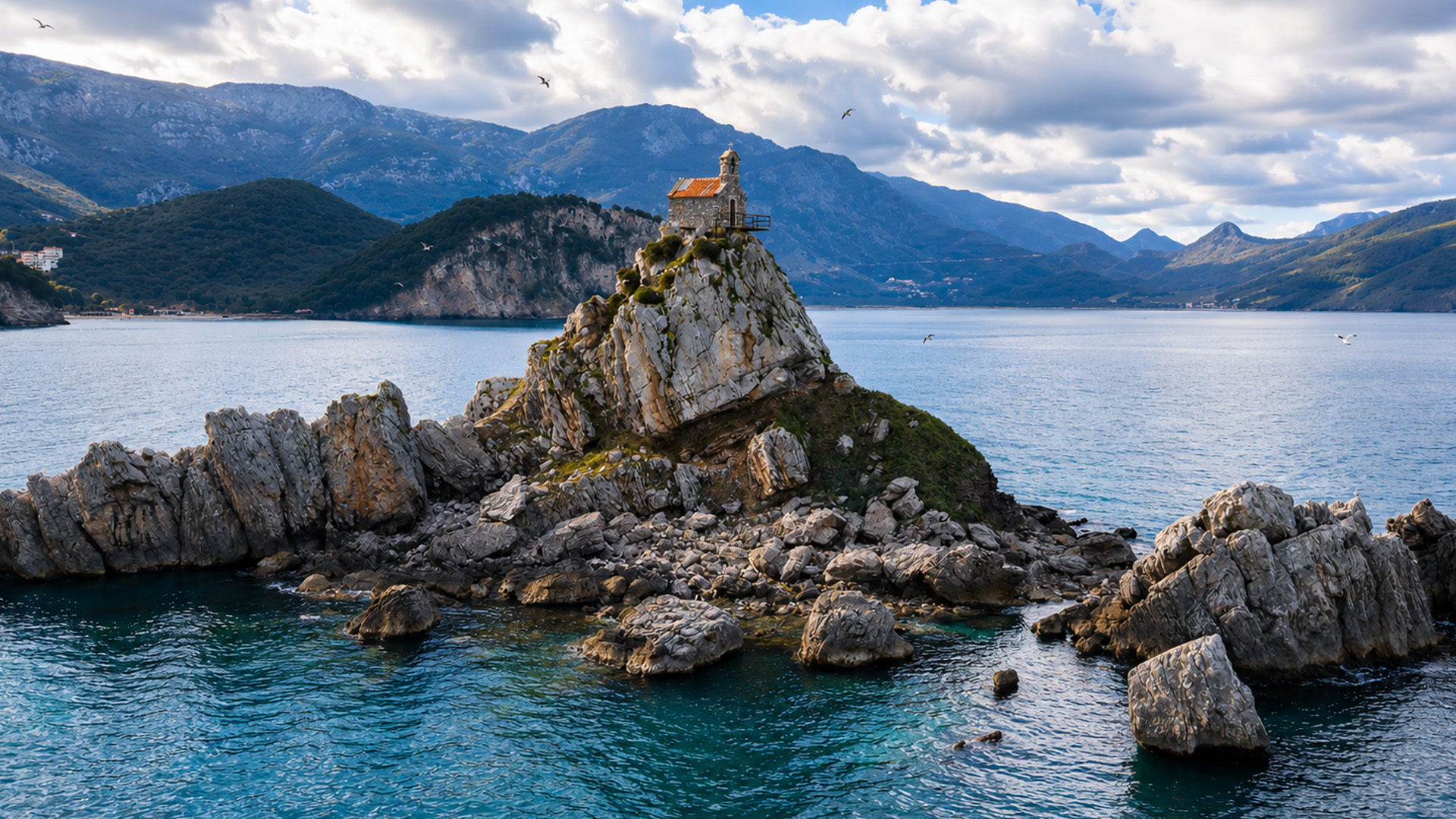 A church built on an isolated rock island