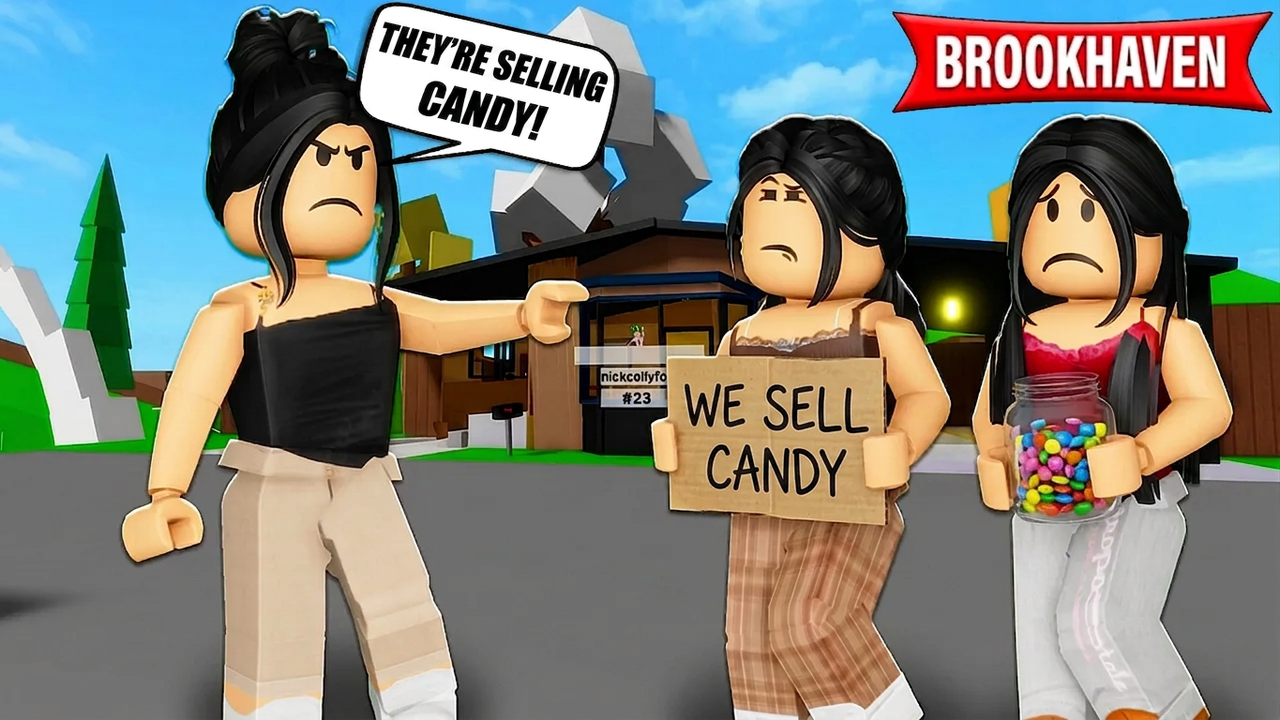 Evil stepmom forces the girls to sell candy | Brookhaven stories | Roblox