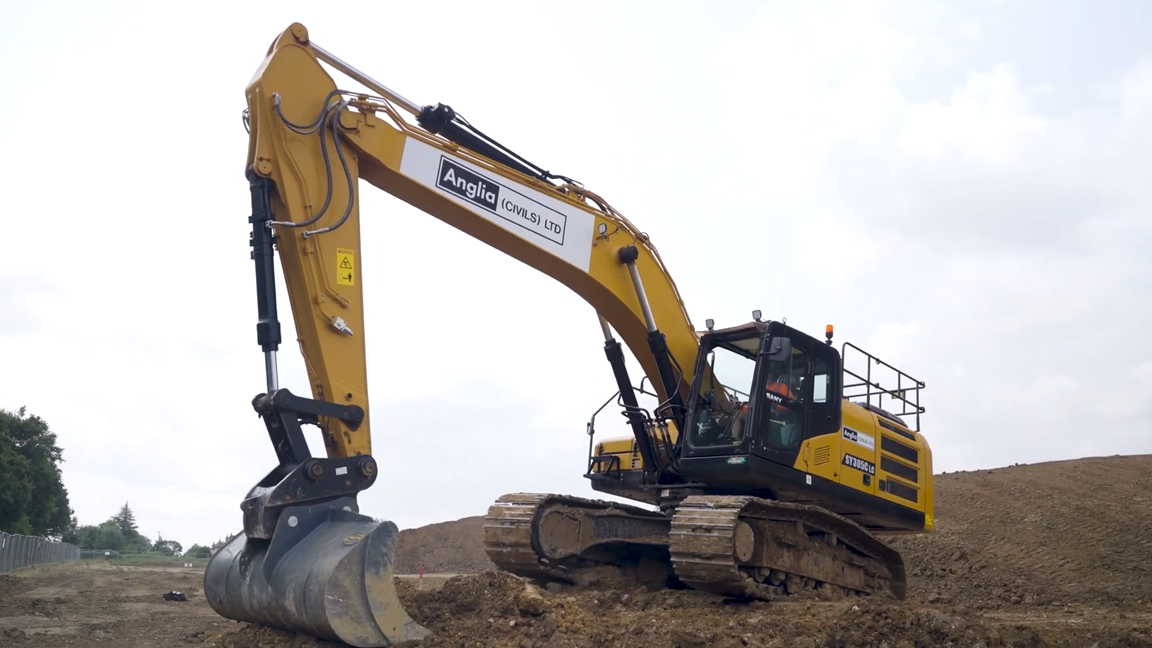 SANY excavator performing heavy earthmoving operations