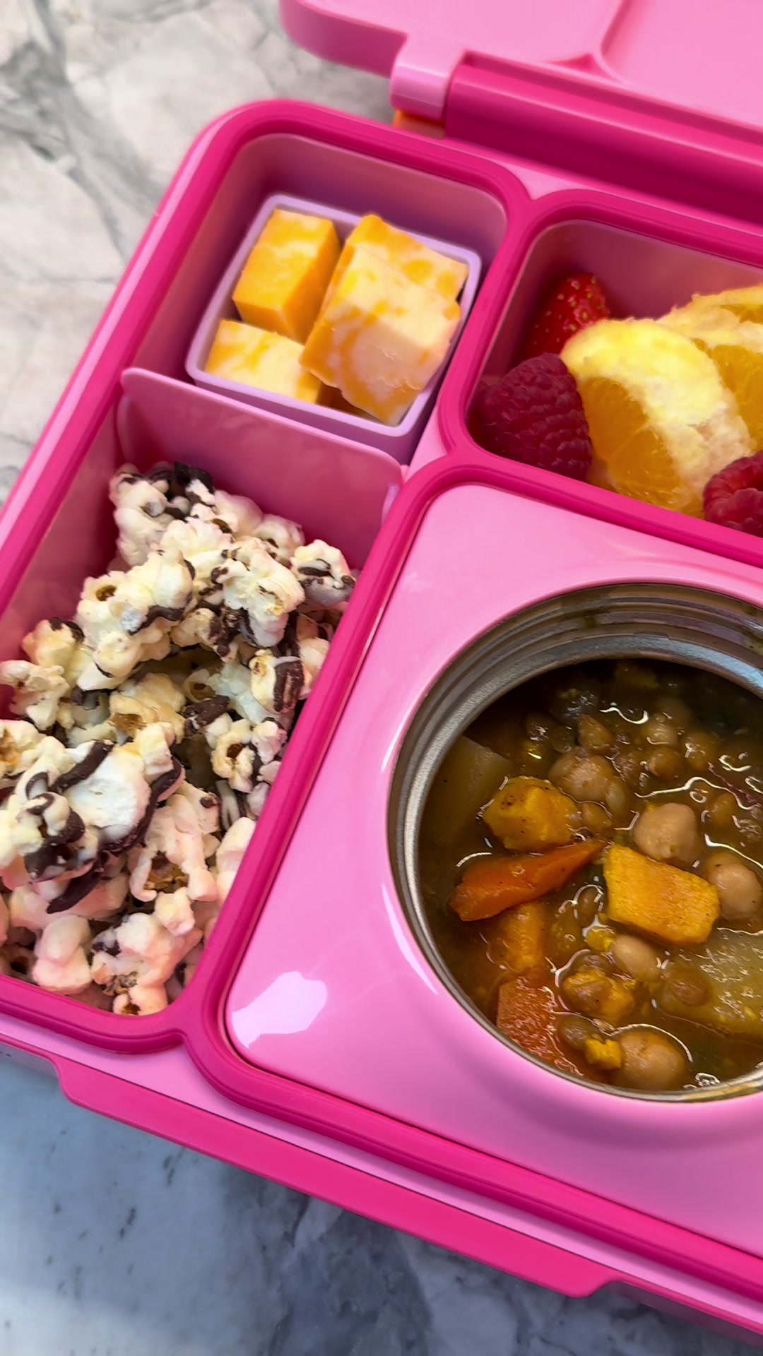Chunky vegetable stew packed in insulated container
