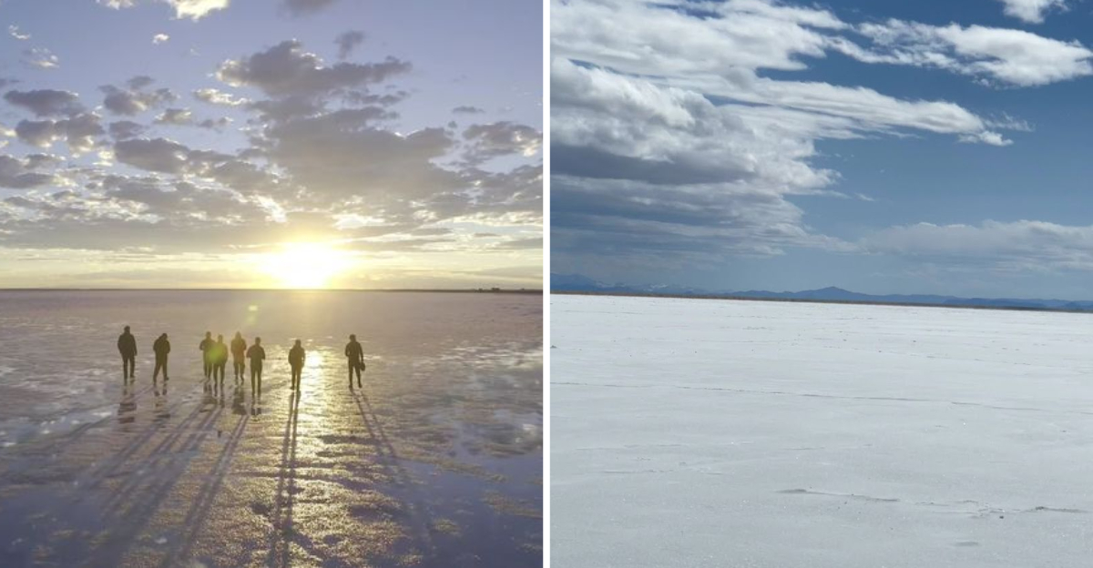 The salt flats of Utah are so flat and white you lose all sense of distance