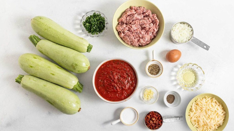 Meatball marinara-ish stuffed zucchini boats recipe