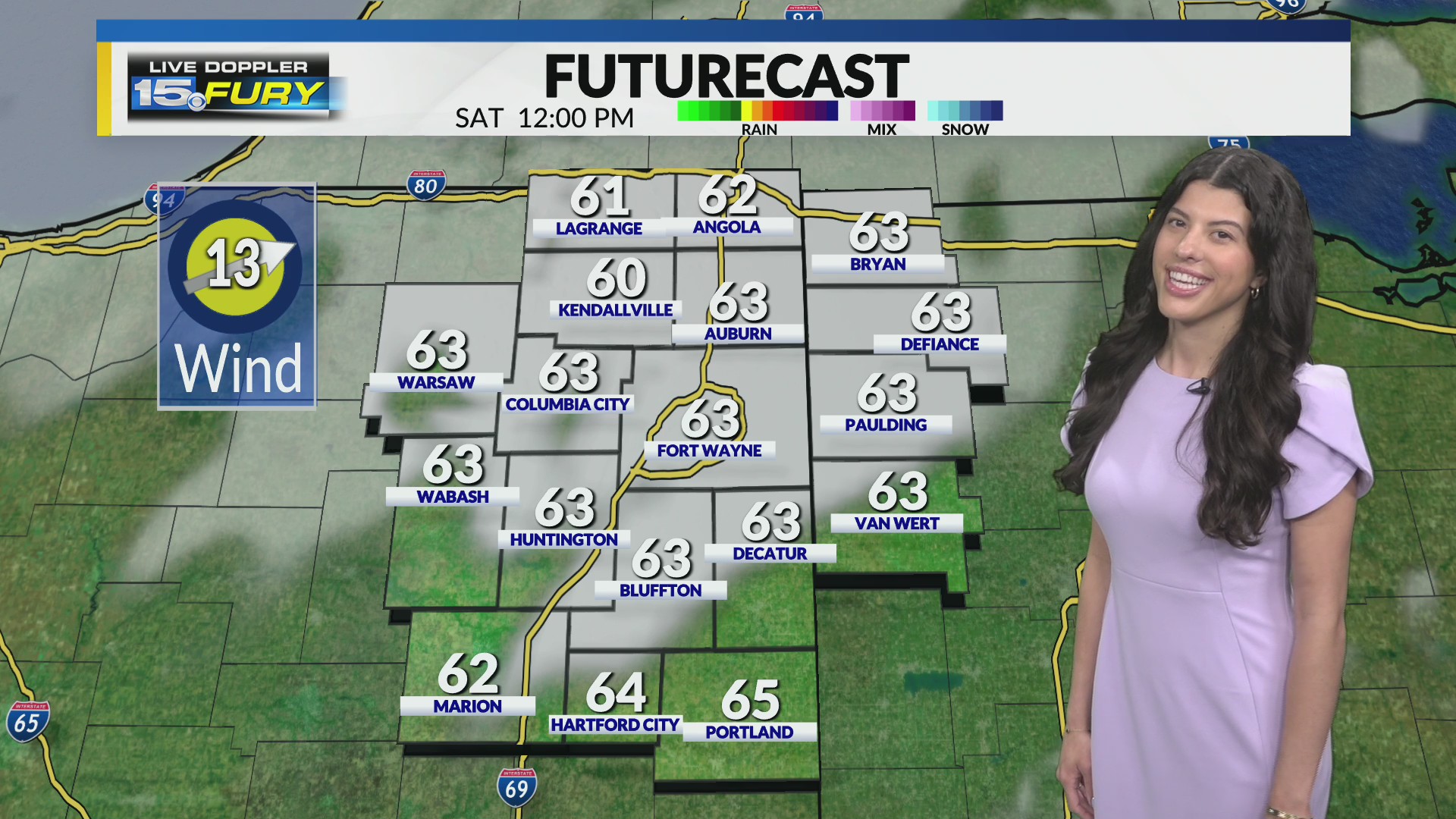 Highs in the lower 70s