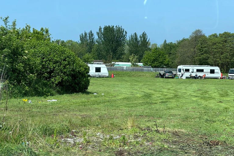 Caravans pitch up on high school playing fields in Conwy