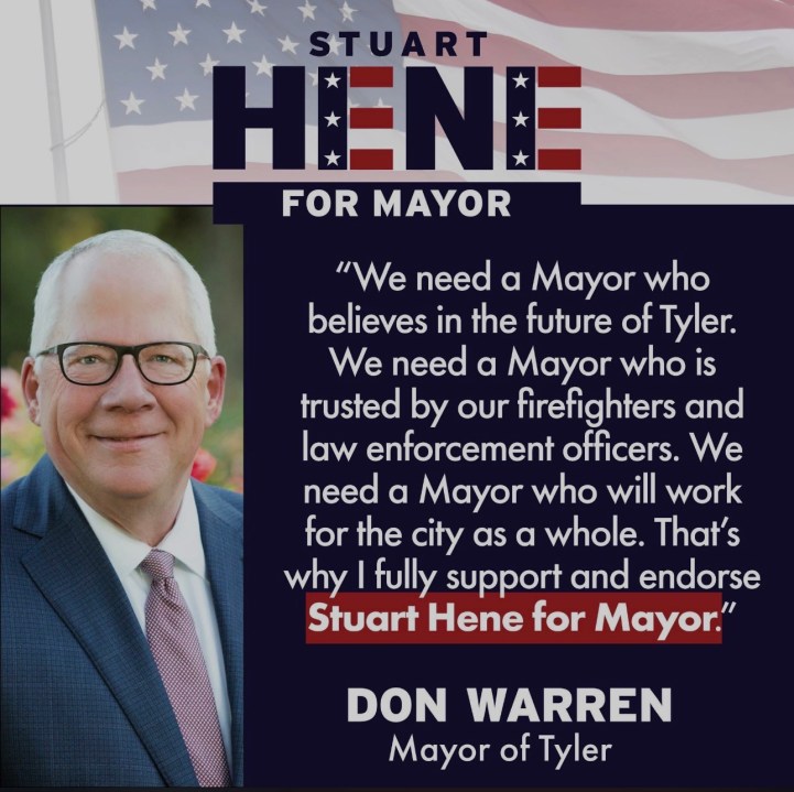 Don Warren endorses Stuart Hene for Tyler mayor ahead of June runoff
