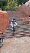 Woman Crashes Riding Bicycle Down Stairs