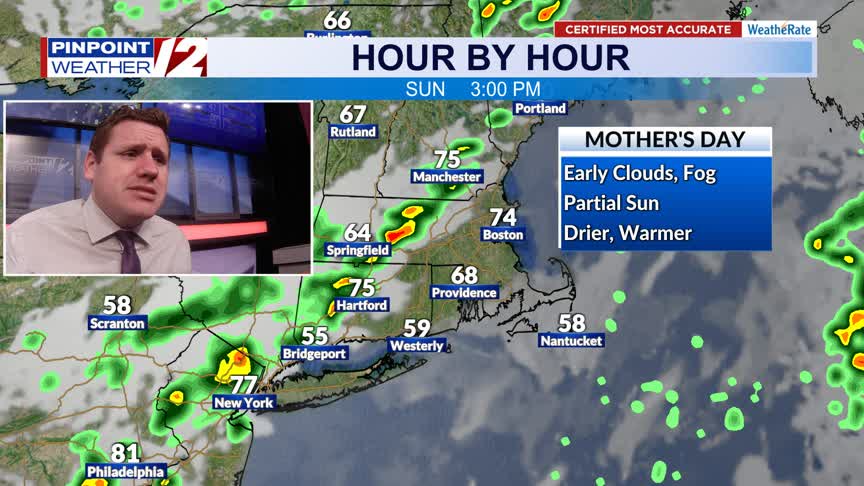 WPRI 12 weather now 5/9/26: Drier overnight; nicer, warmer Sunday