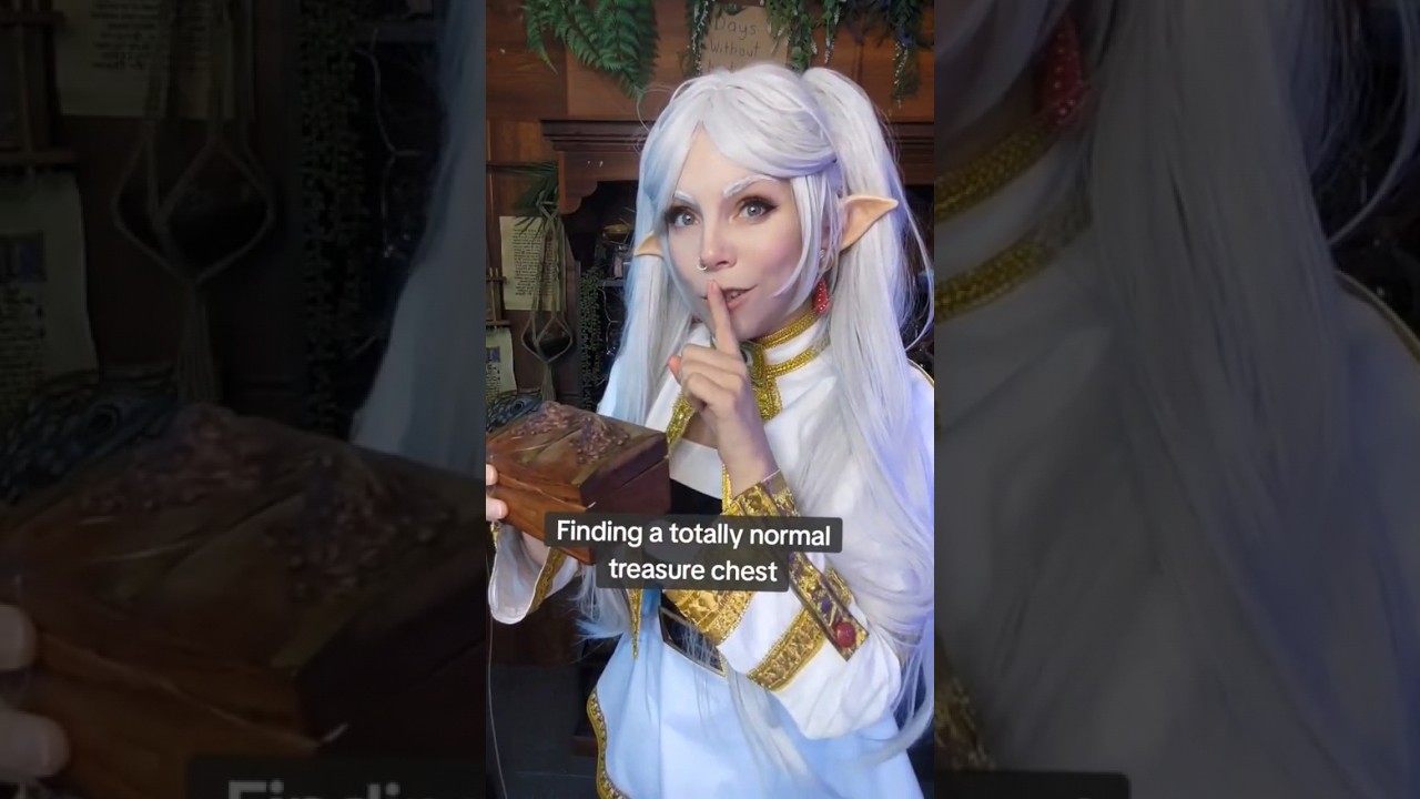 Frieren finds a totally not-mimic normal treasure chest