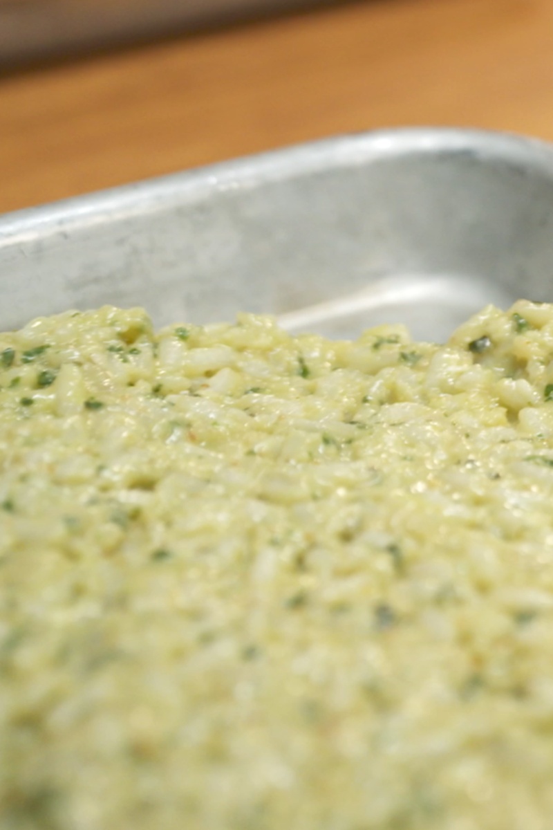 Creamy pesto risotto for crispy suppli