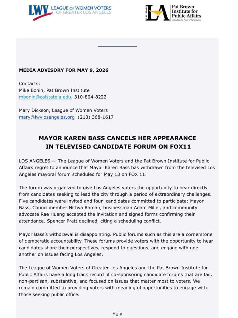 Karen Bass slammed for pulling out of key debate after Spencer Pratt ...