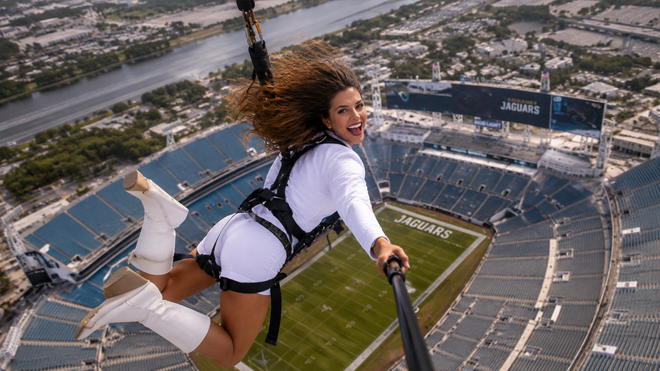 Rope swing zipline flies across NFL stadium