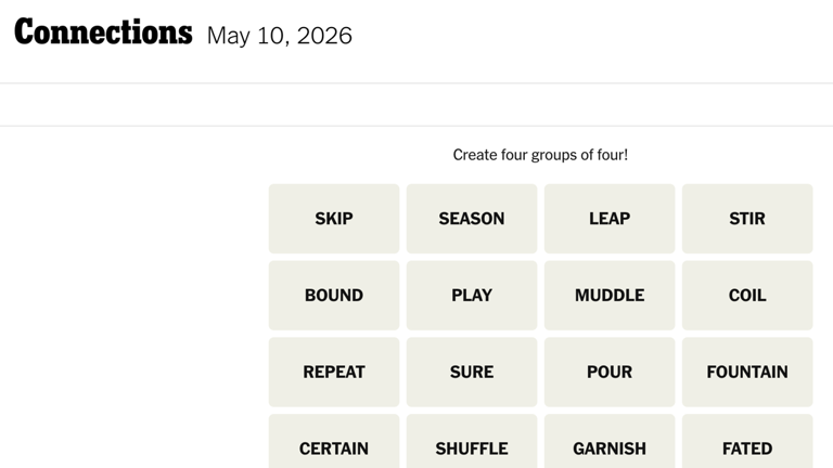 NYT ‘Connections’ hints, clues and answers Sunday, May 10, 2026