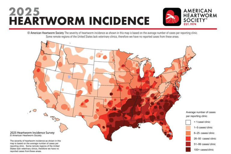 A map of America shows a canine disease moving into new states