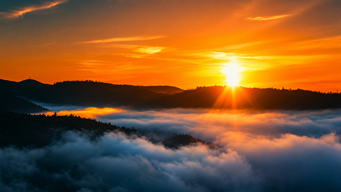 Golden sunrise over the silent mountains